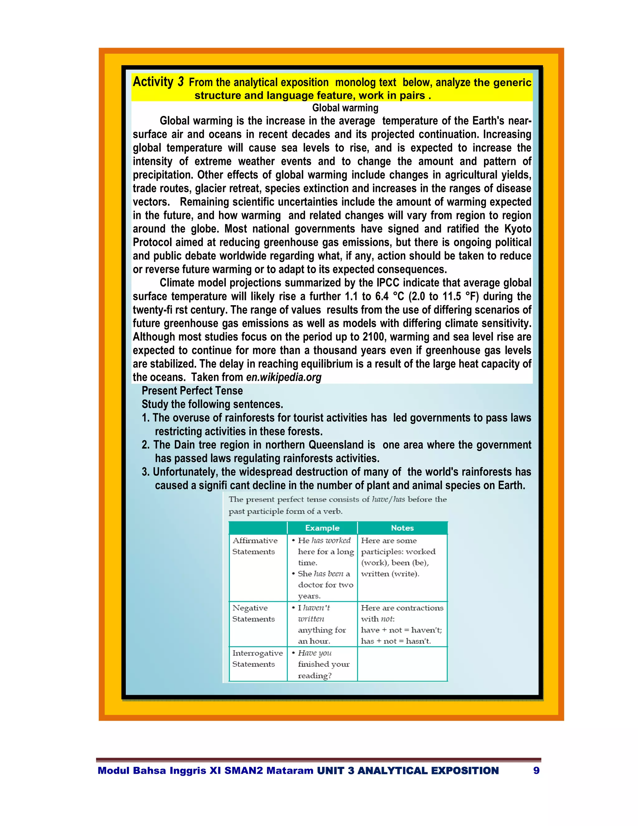 MODUL BAHASA INGGRIS XI UNIT 3 Analytical Exposition | PDF