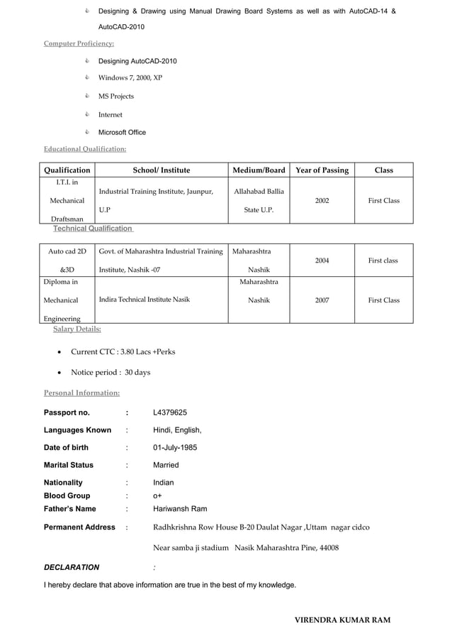 My Resume Virendra Kumar Ram 24.3.15