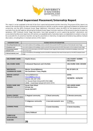 2015 Final Supervised Placement_Internship Report_Steve semsester 2 | DOCX