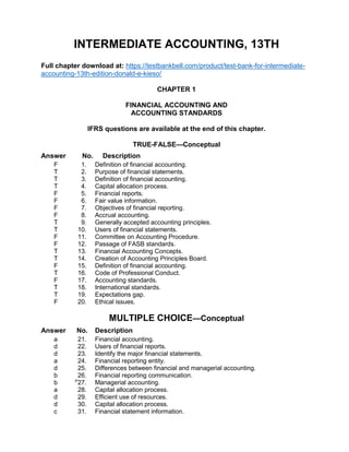 Test Bank for Intermediate Accounting, 13th Edition: Donald E. Kieso | PDF