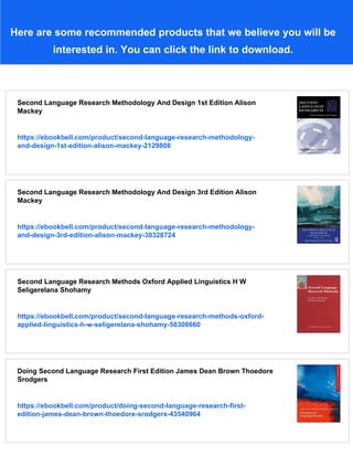 Second Language Research Methodology And Design 2nd Edition Alison ...