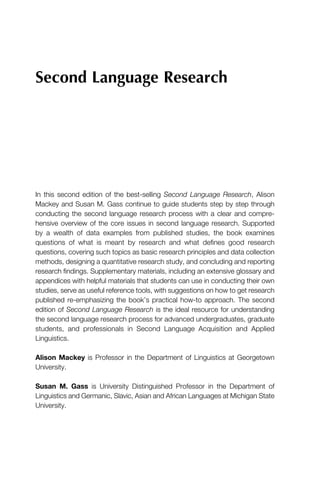 Second Language Research Methodology And Design 2nd Edition Alison ...