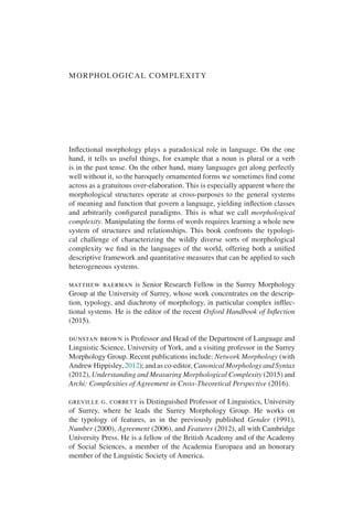 Morphological Complexity Baerman Matthew Brown Dunstan Corbett | PDF