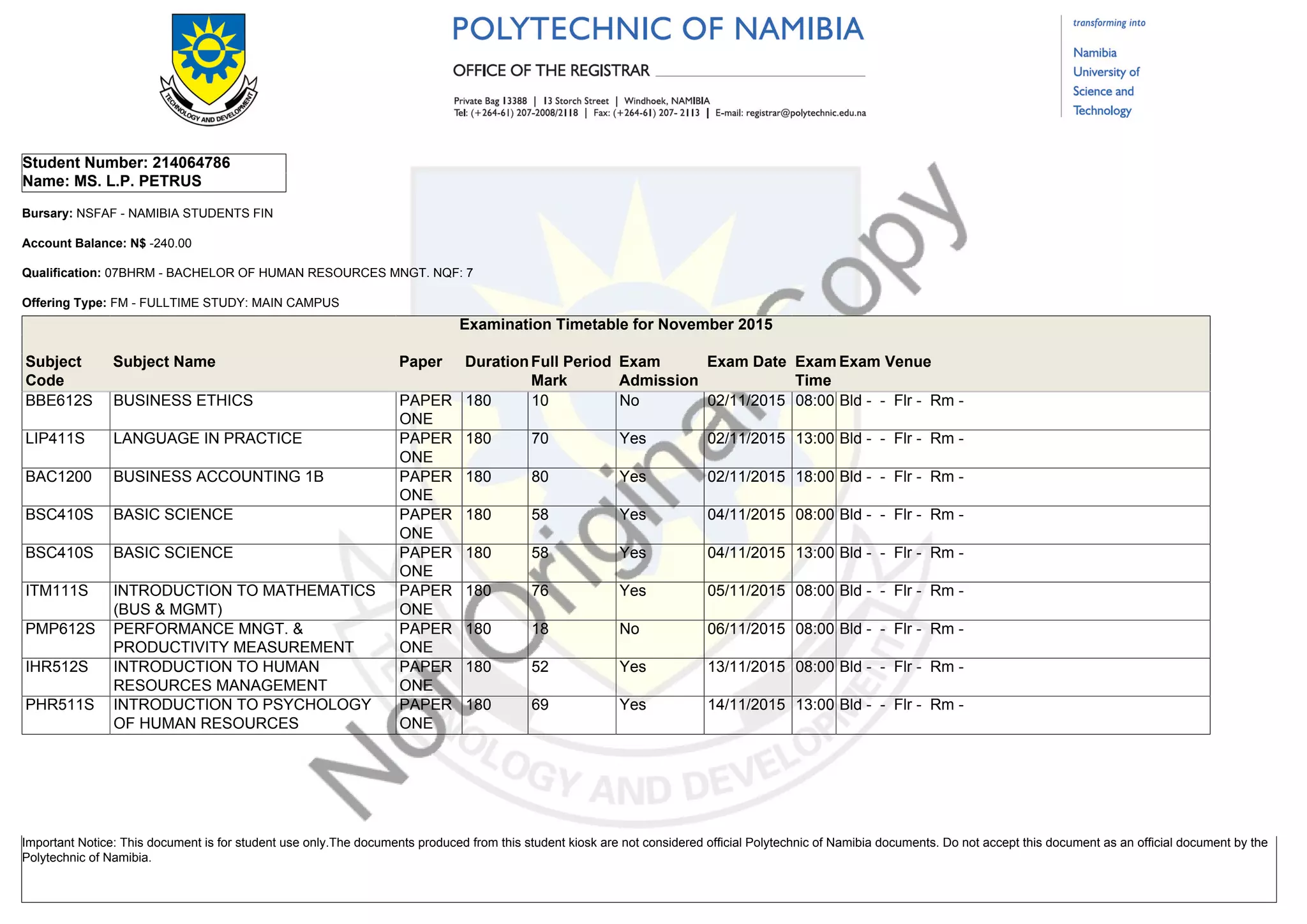 EXAM TIME TABLE | PDF