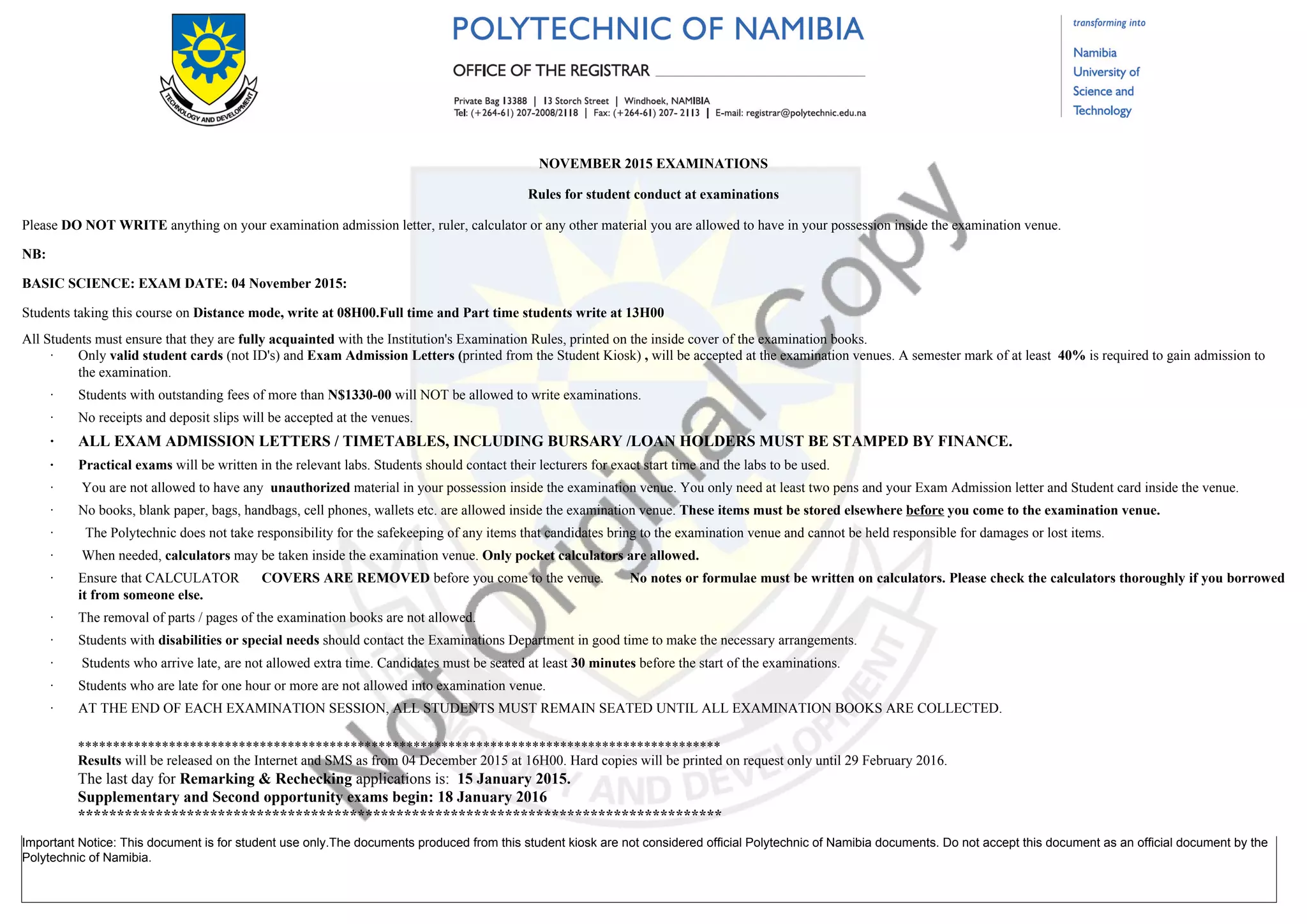 EXAM TIME TABLE | PDF