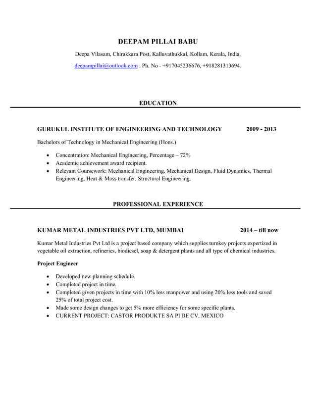 DEEPAM PILLAI BABU resume | PDF