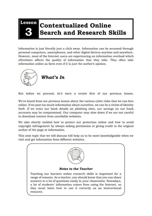 Empowerment Technologies Quarter 1 – Module 3: Contextualized Online Search and Research Skills ...