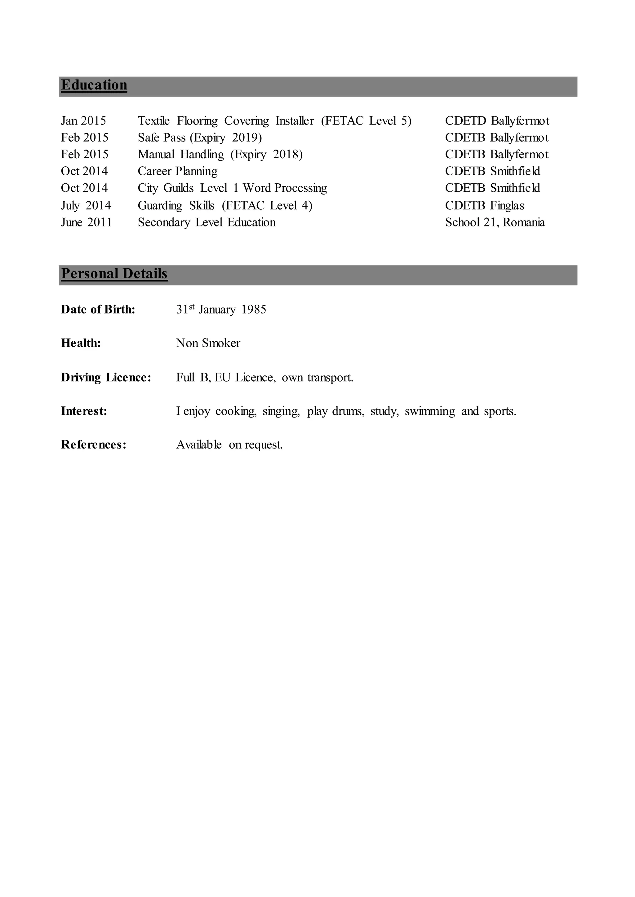 Artur Chira Carol CV | PDF