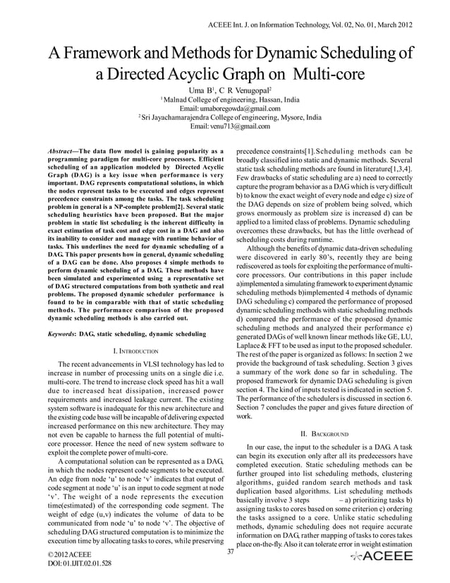 A Framework and Methods for Dynamic Scheduling of a Directed Acyclic Graph on Multi-core | PDF