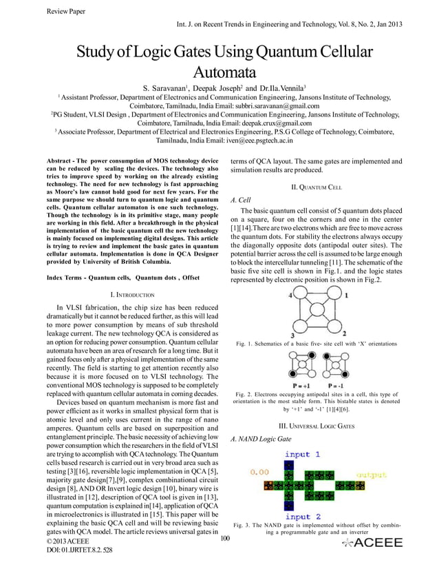 Study of Logic Gates Using Quantum Cellular Automata | PDF