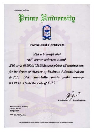 MBA Certificate | PDF