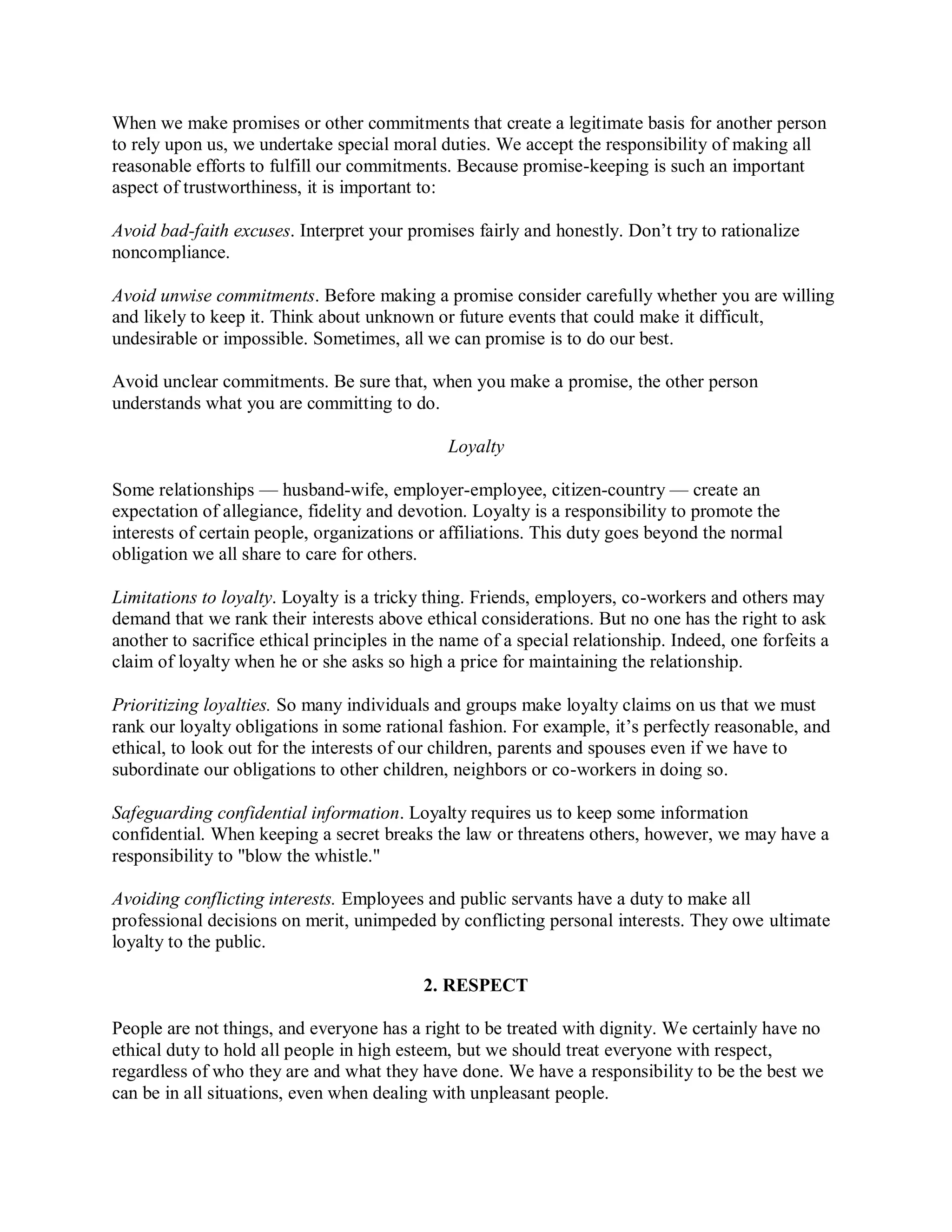 The Six Pillars of Character | PDF