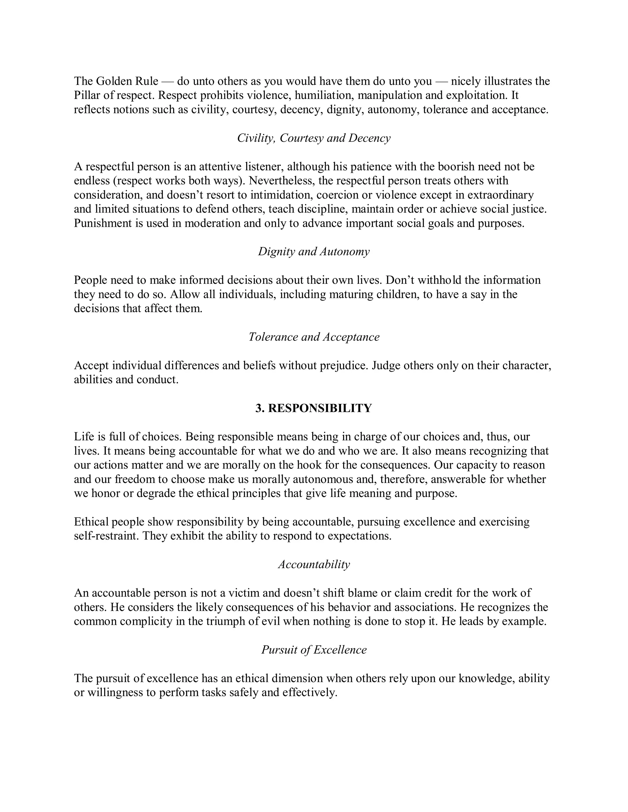 The Six Pillars of Character | PDF