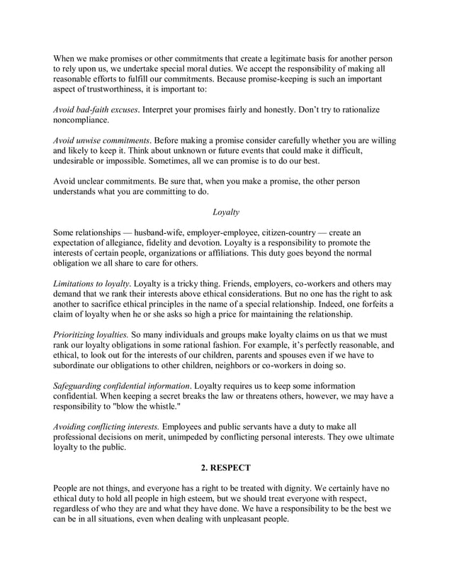 The Six Pillars of Character | PDF | Family and Relationships