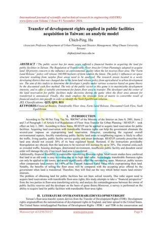 Transfer of development rights applied in public facilities acquisition ...