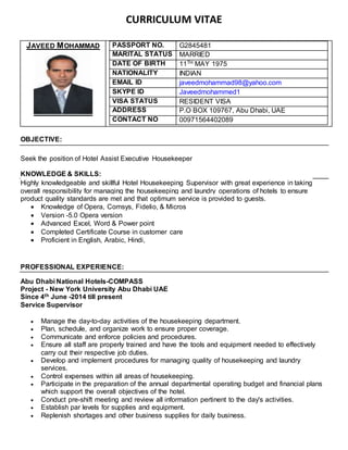 CV - Javeed Mohammad ( Operation Services Supervisor) | DOCX