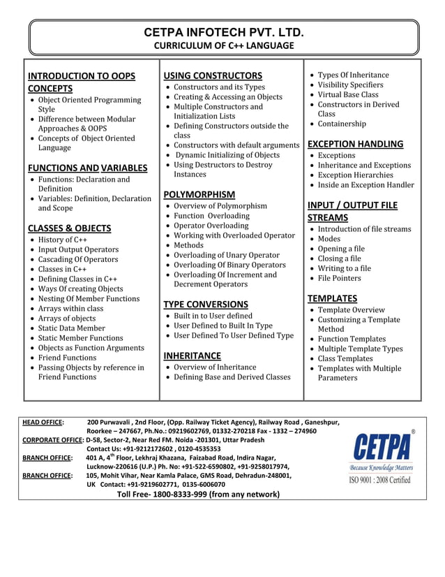 Course Content - CETPA | PDF