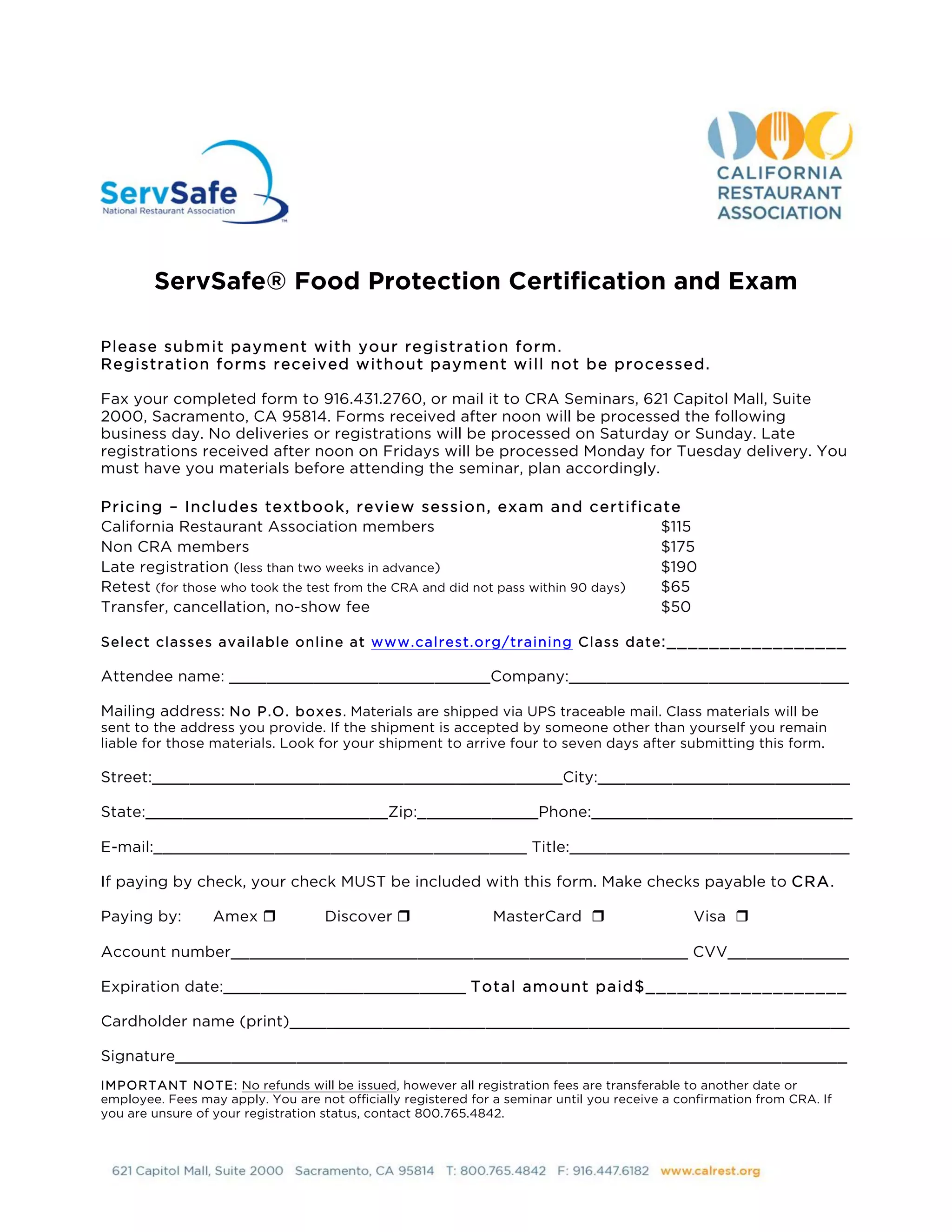 ServSafe Manager Registration | PDF