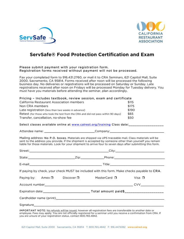 ServSafe Manager Registration | PDF
