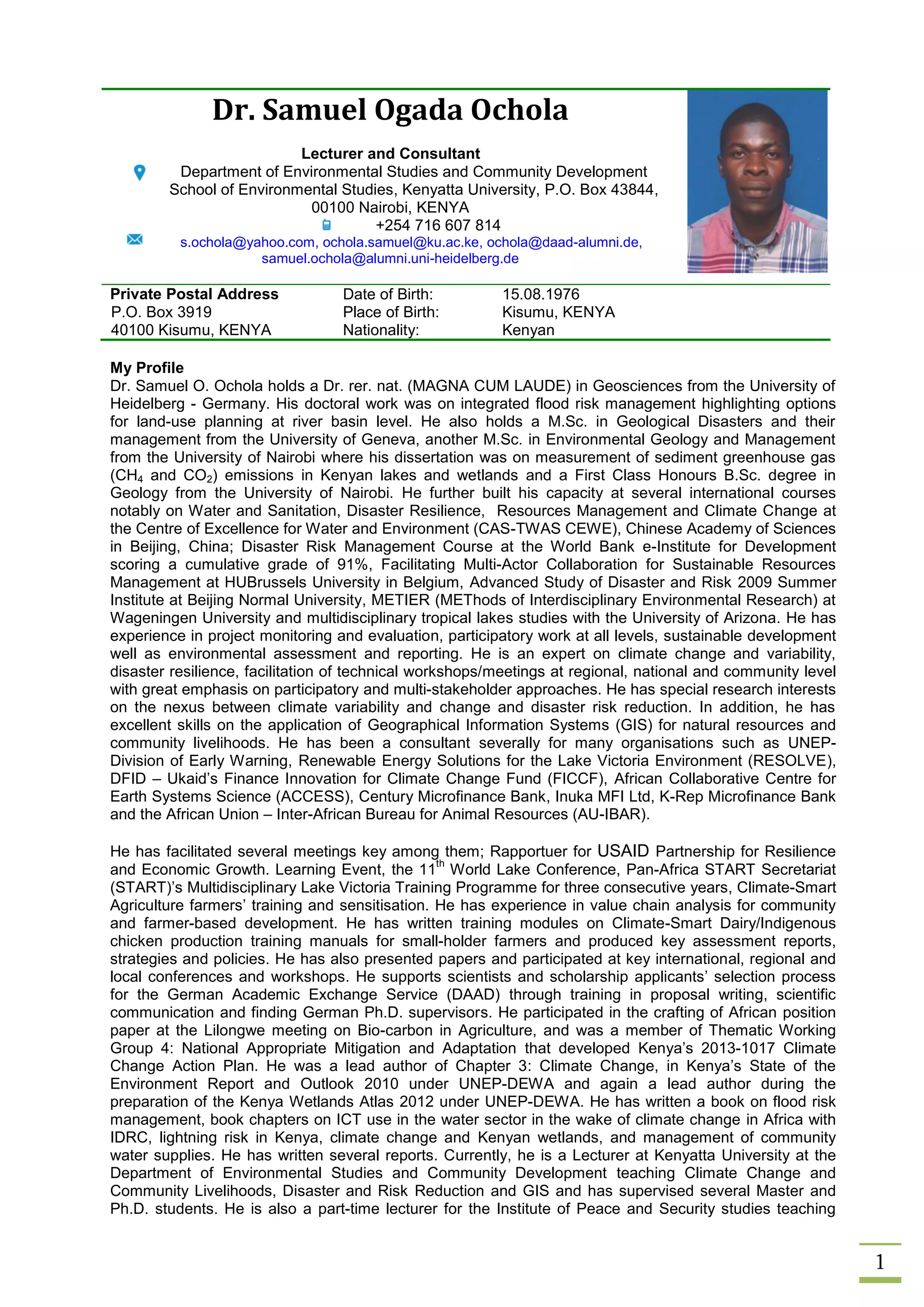 CV_Dr_Samuel Ochola_2016 | PDF