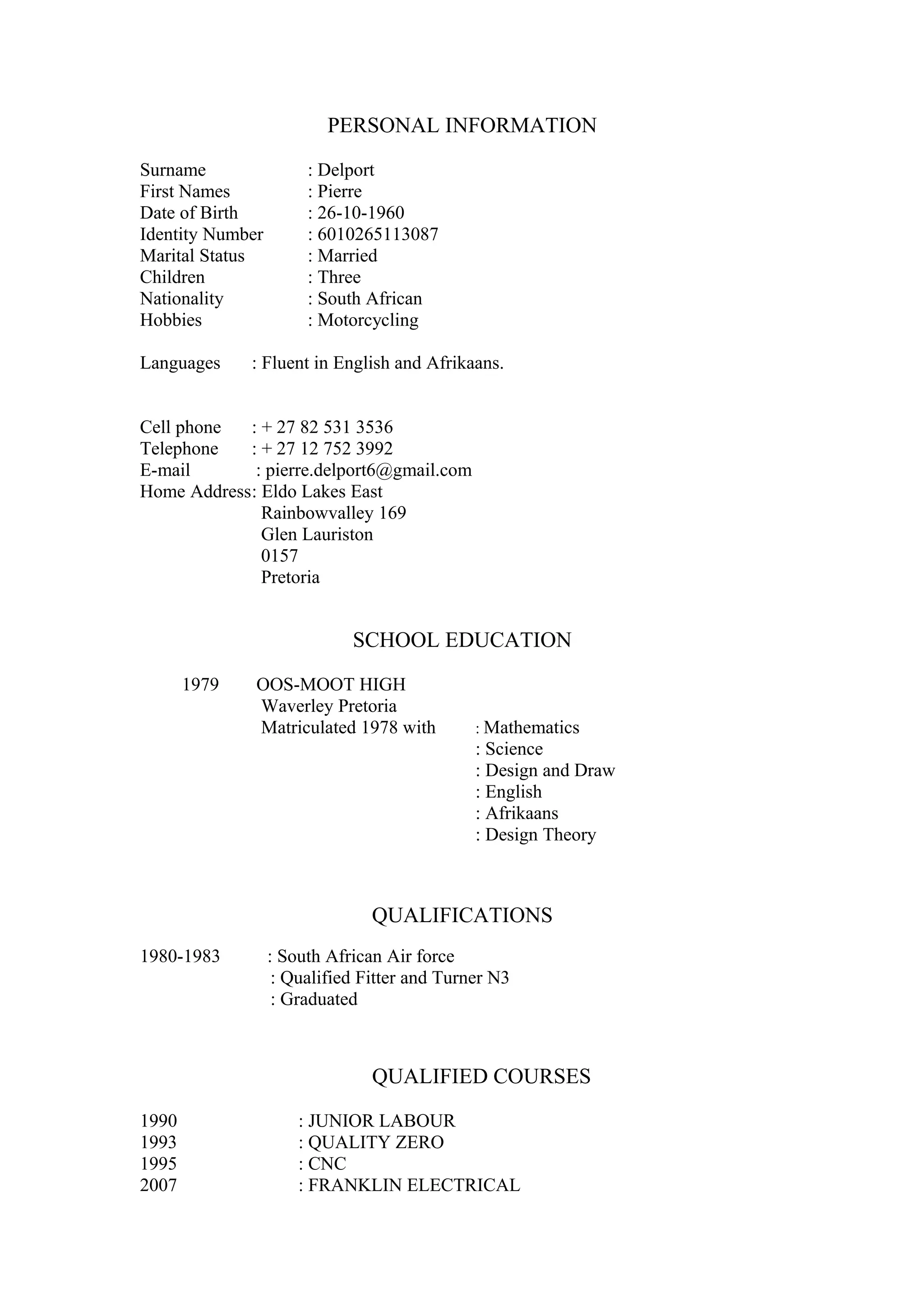 Delport_Pierre_CV2 | DOC | Business | Business and Finance
