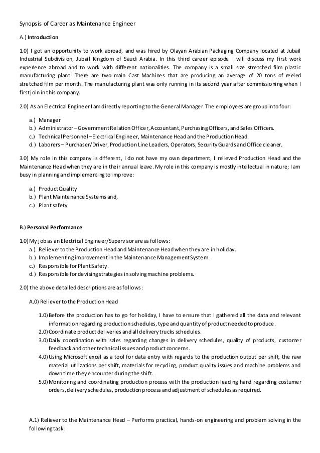 Synopsis of my career 3