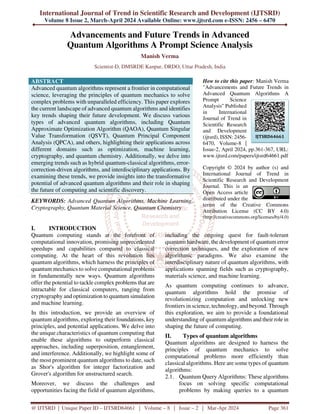 Advancements and Future Trends in Advanced Quantum Algorithms A Prompt Science Analysis | PDF
