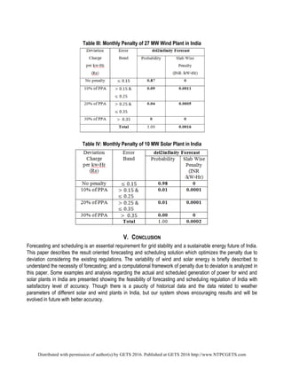 Forecasting and Scheduling of Wind and Solar Power generation in India | PDF