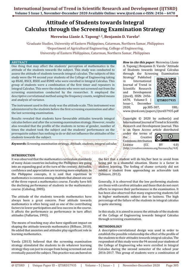 Attitude of Students towards Integral Calculus through the Screening ...