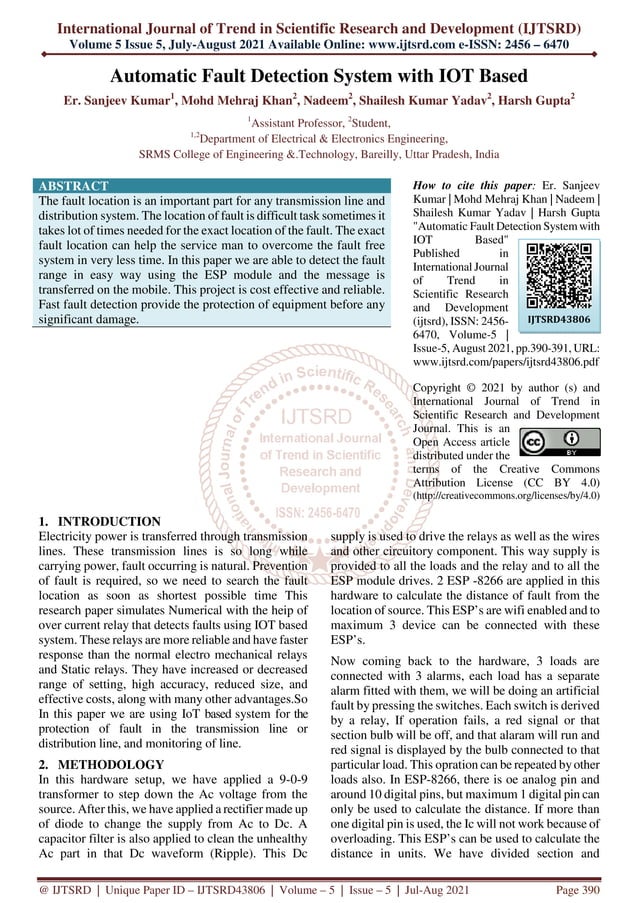 Automatic Fault Detection System With Iot Based Pdf