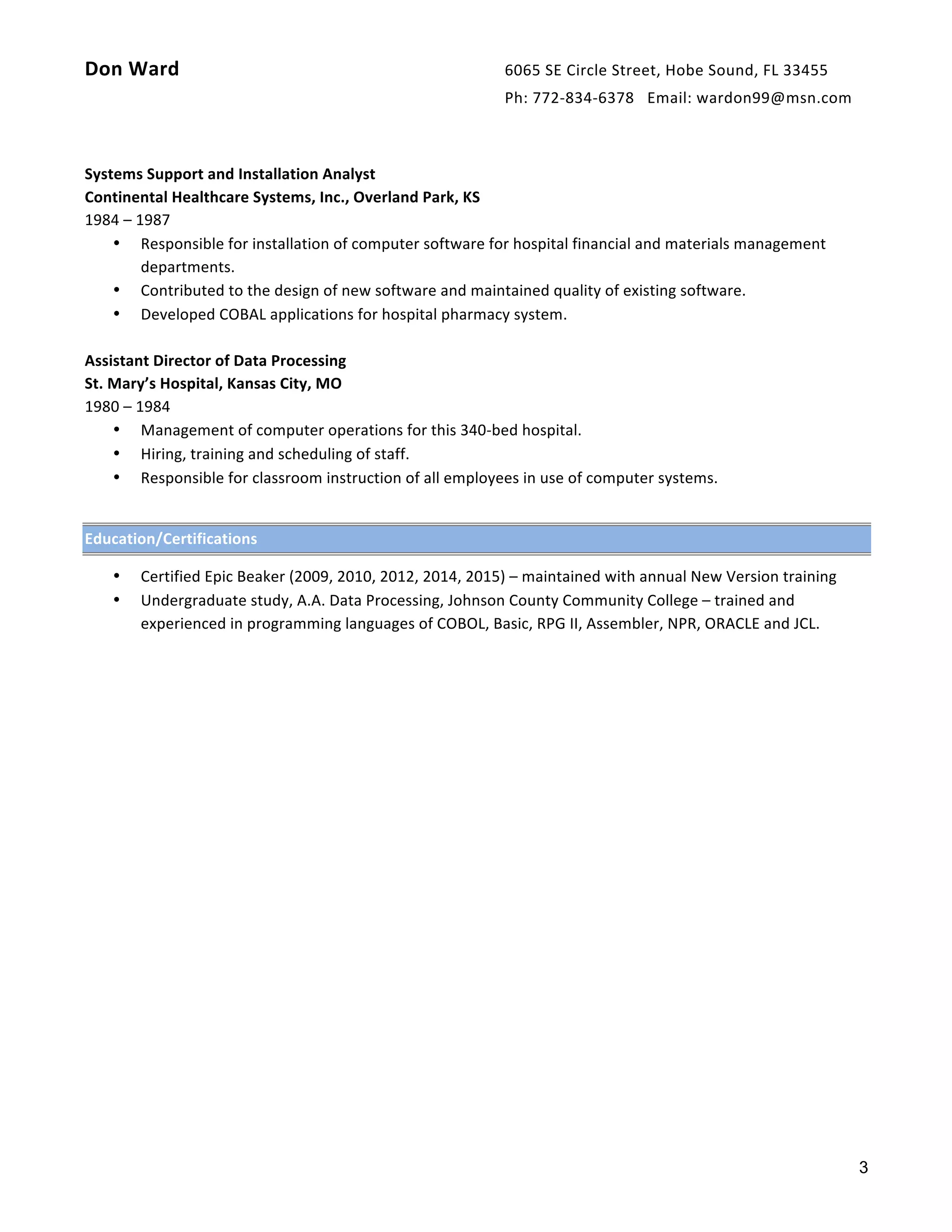Don Ward Beaker Resume | PDF