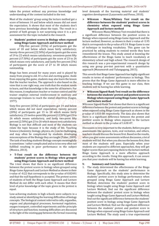 Bingo Game Approach on the Students’ Performance in Biology | PDF