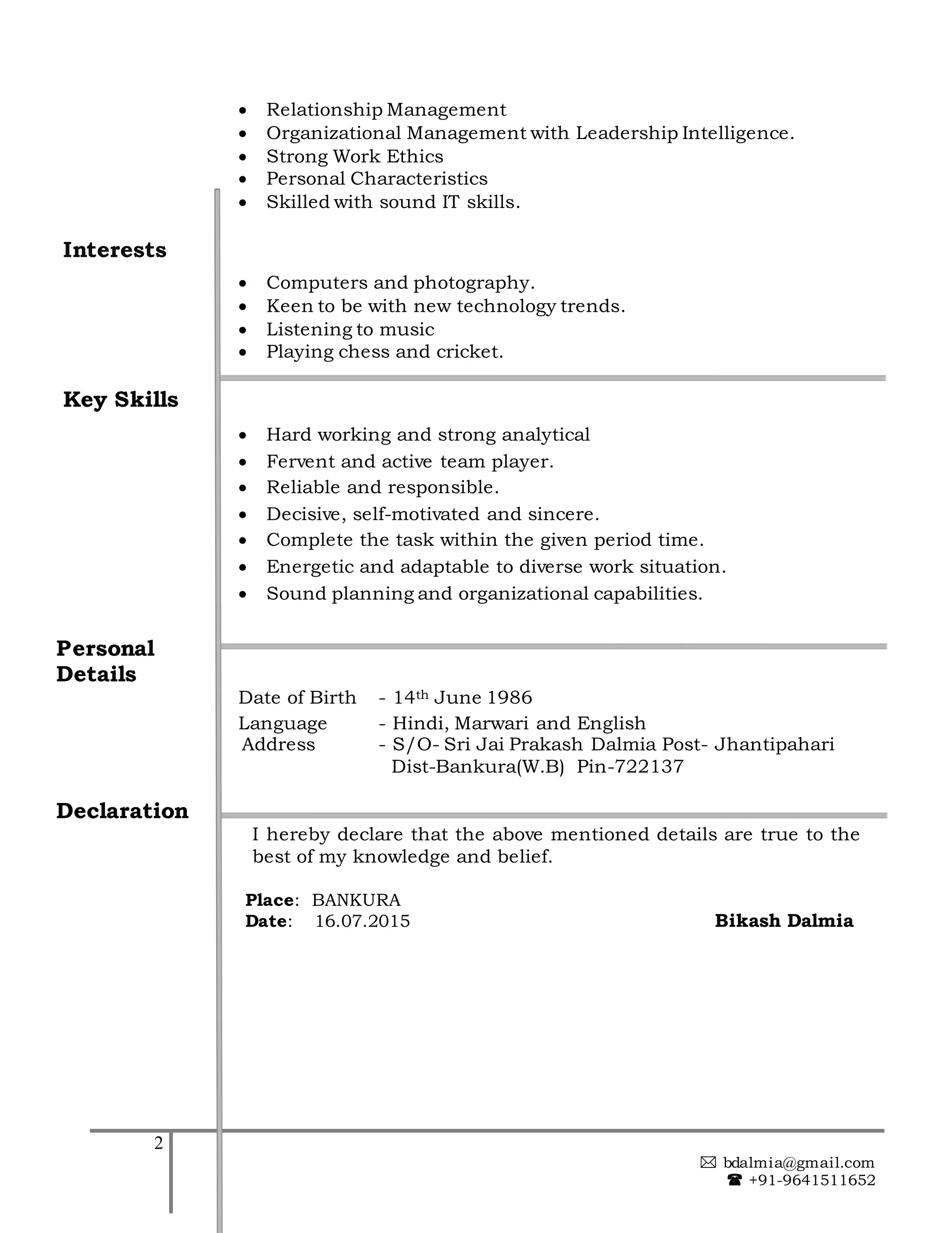 Bikash Dalmia-CV(MBA) | PDF
