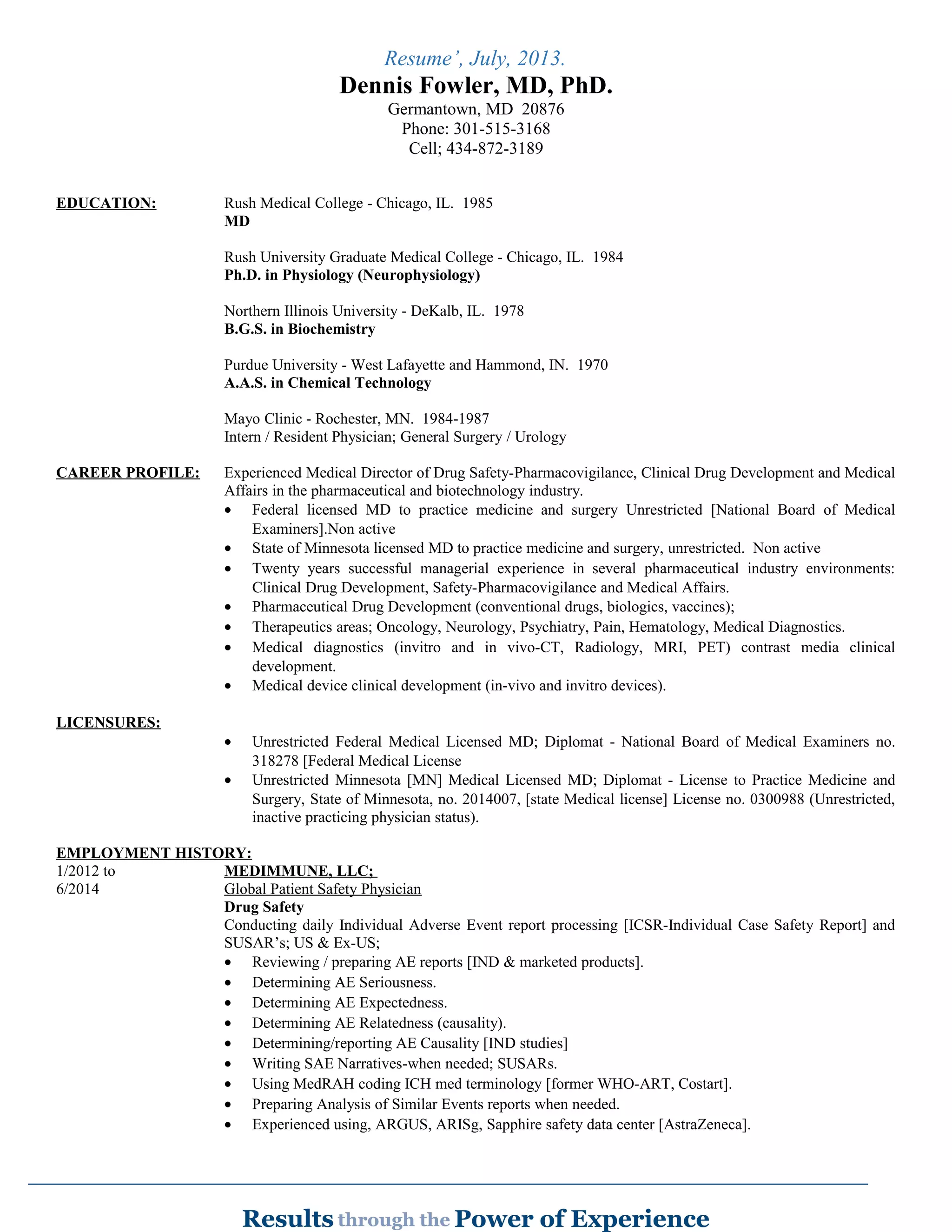 CV Dennis Fowler July 2014 | PDF