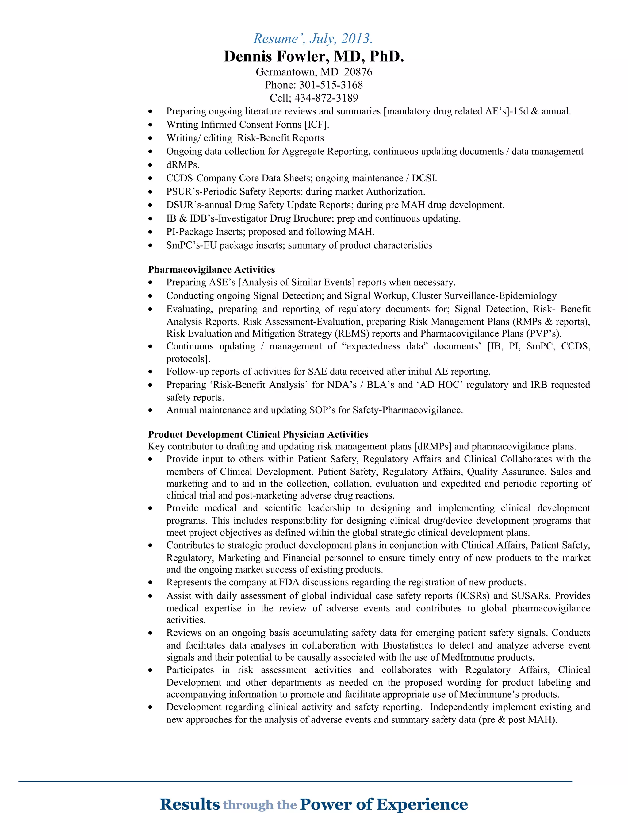 CV Dennis Fowler July 2014 | PDF