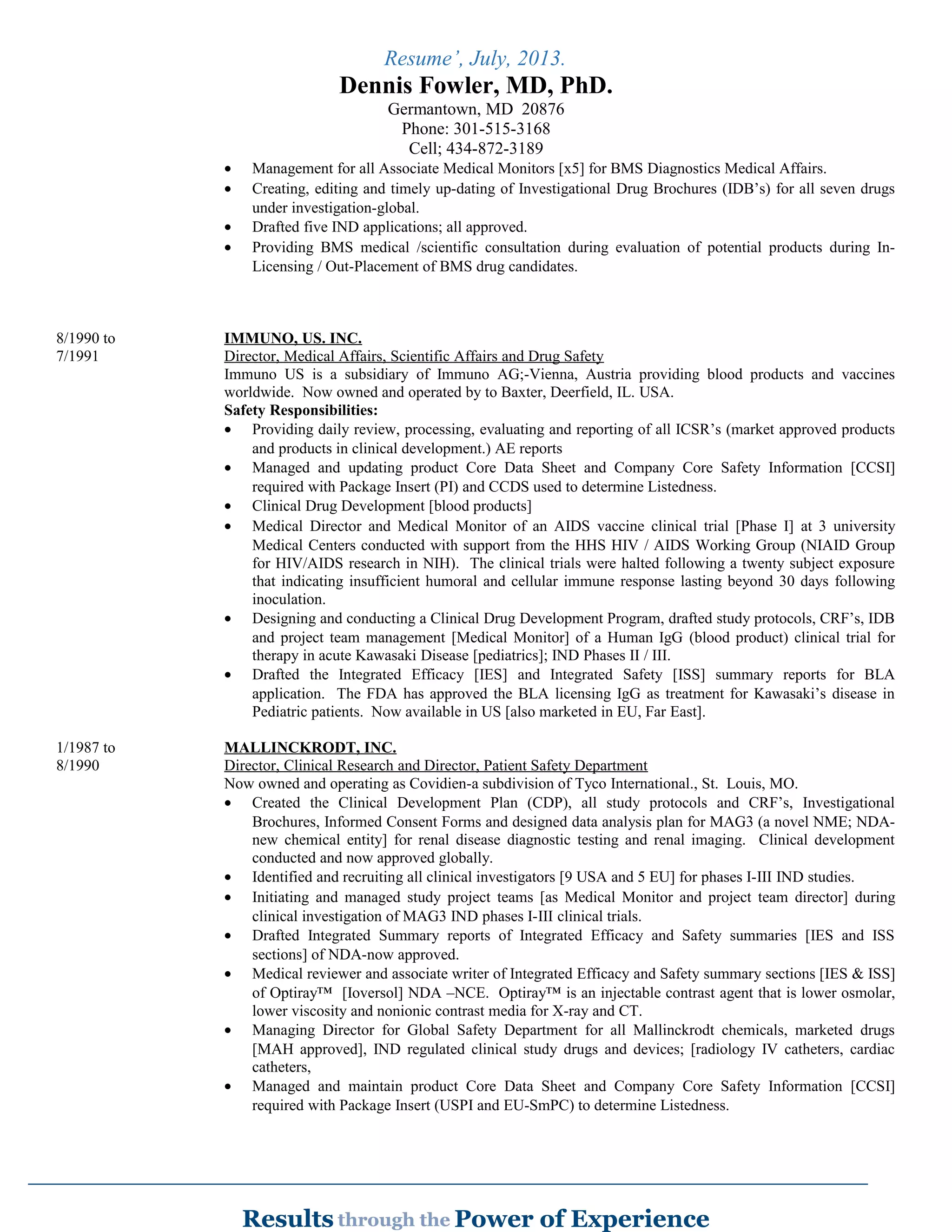 CV Dennis Fowler July 2014 | PDF