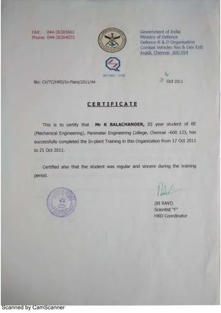 CVRDE trainee certificate | PDF