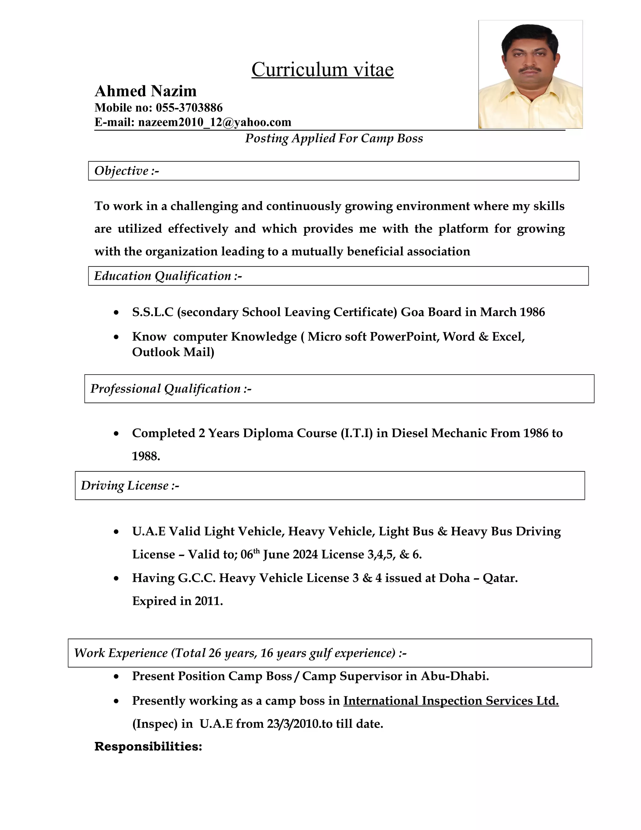 Nazim cv Camp Boss | DOC