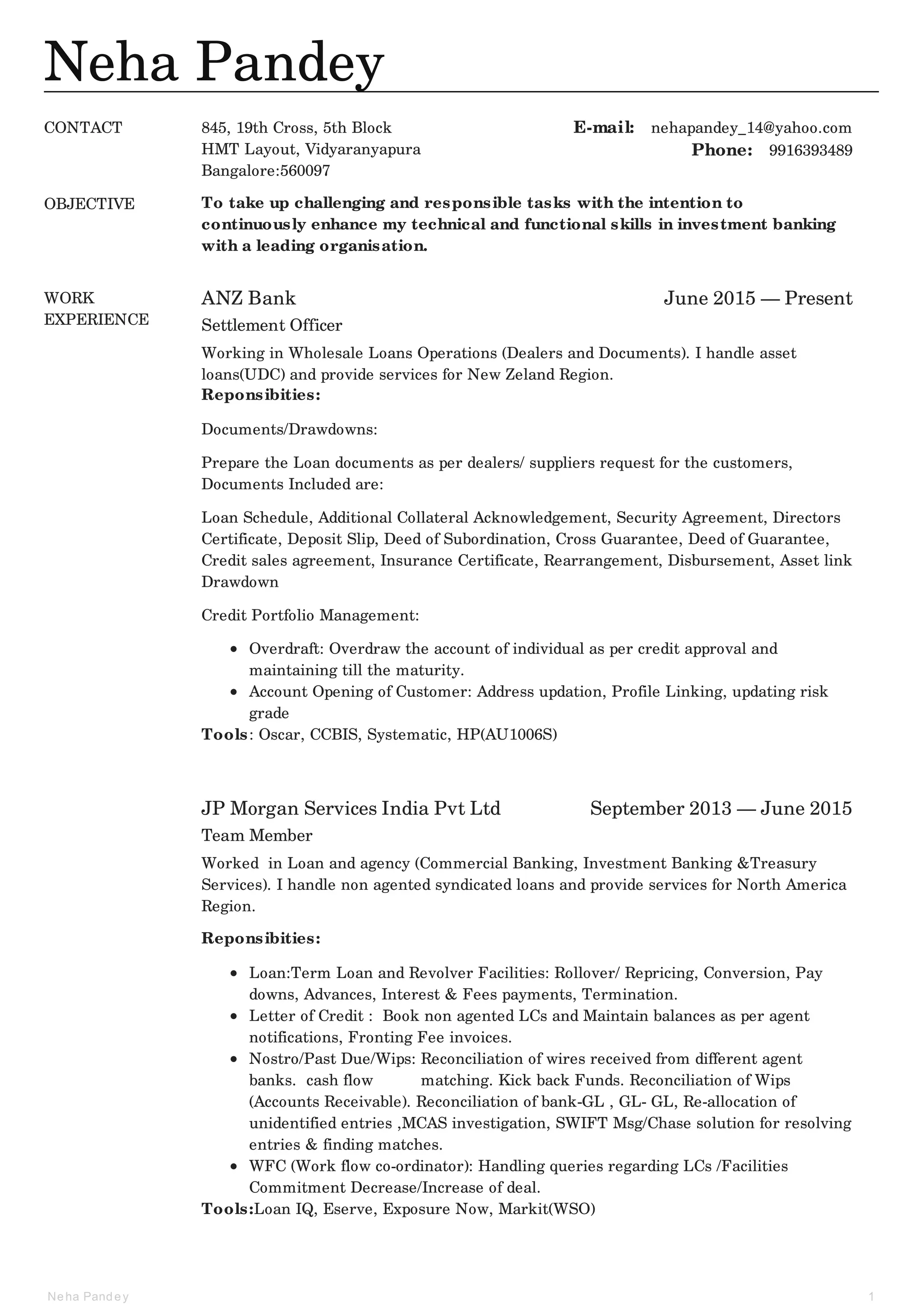 Neha_CV (9) | PDF | Business Banking & Finance | Business