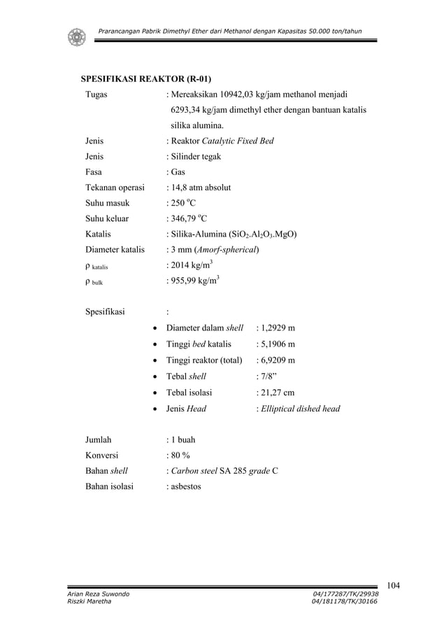 13-Reaktor Fixed Bed R-01 | PDF