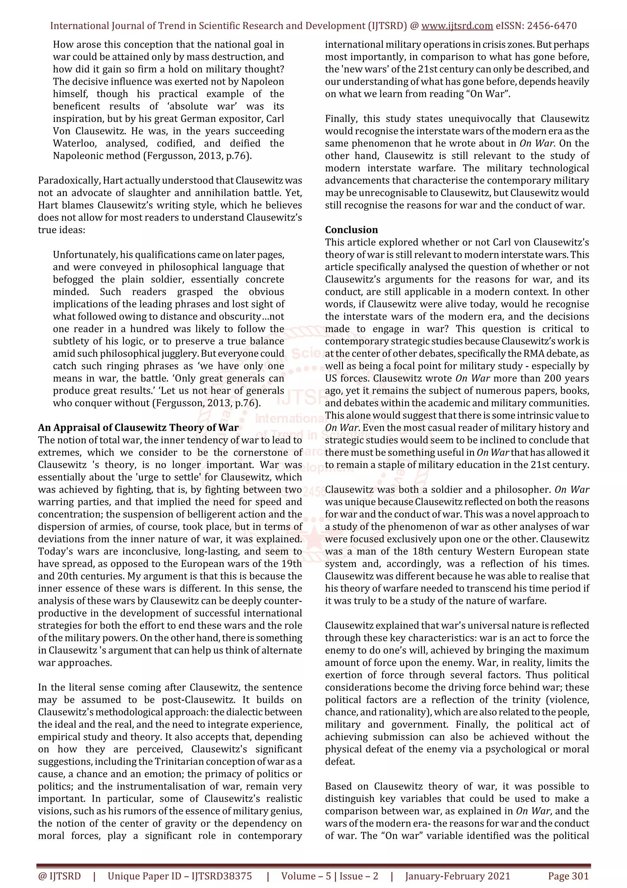 Conceptualisation of War Clausewitzian and Anti Clausewitzian ...