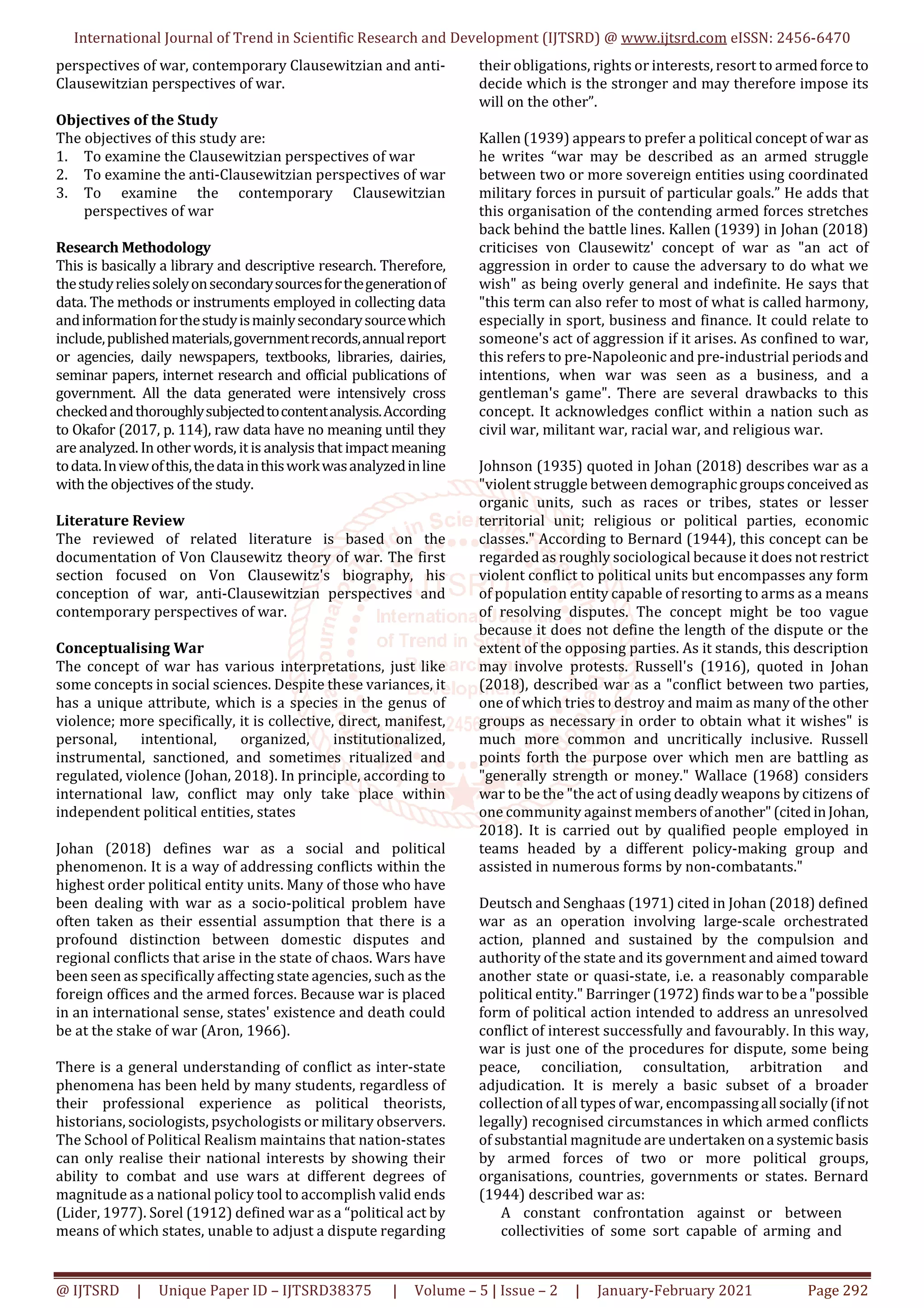 Conceptualisation of War Clausewitzian and Anti Clausewitzian ...