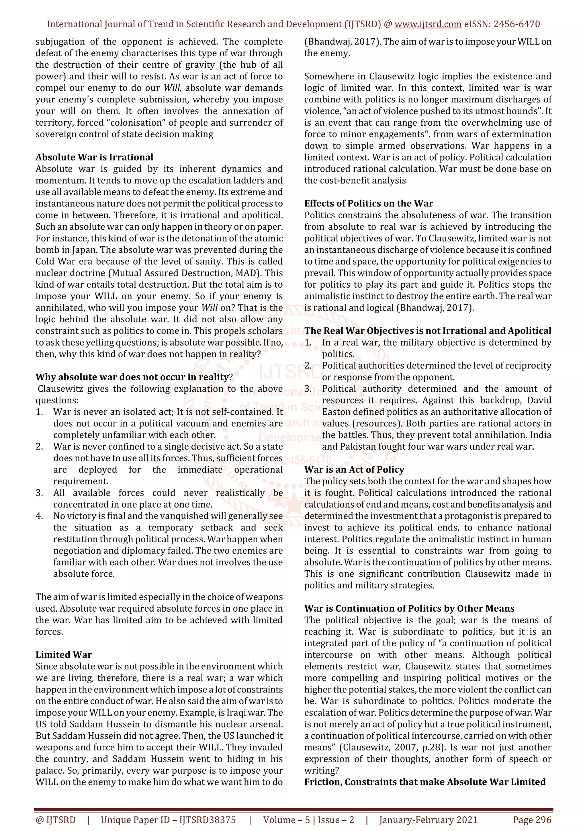 Conceptualisation of War Clausewitzian and Anti Clausewitzian ...