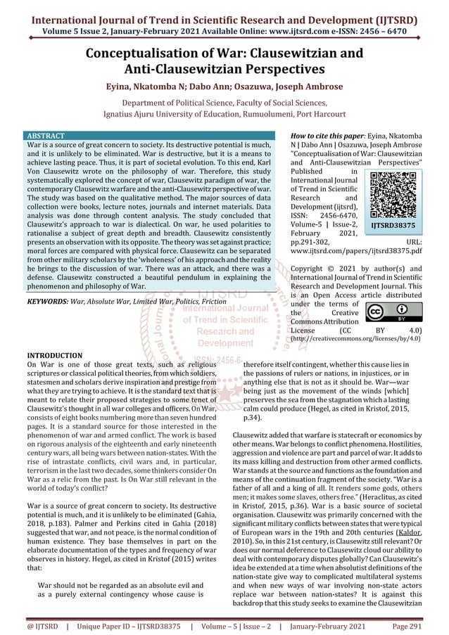 Conceptualisation of War Clausewitzian and Anti Clausewitzian ...