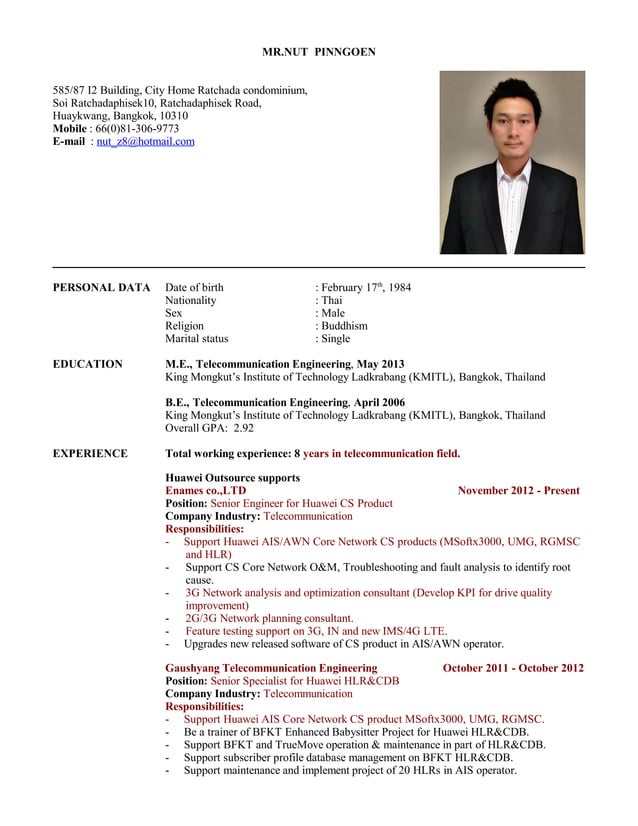 CV_Nut Pinngoen | DOC | IT and Internet Support | Internet