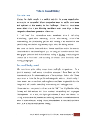 Values-Based Hiring - White Paper by Paul Stock | PDF | Job Market ...