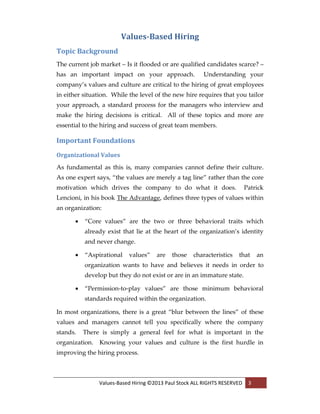 Values-Based Hiring - White Paper by Paul Stock | PDF | Job Market ...