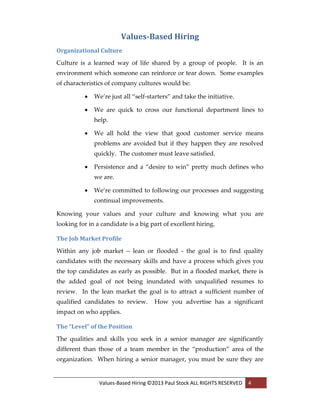 Values-Based Hiring - White Paper by Paul Stock | PDF | Job Market ...