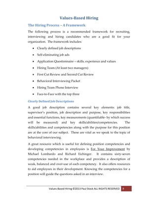 Values-Based Hiring - White Paper by Paul Stock | PDF | Job Market ...
