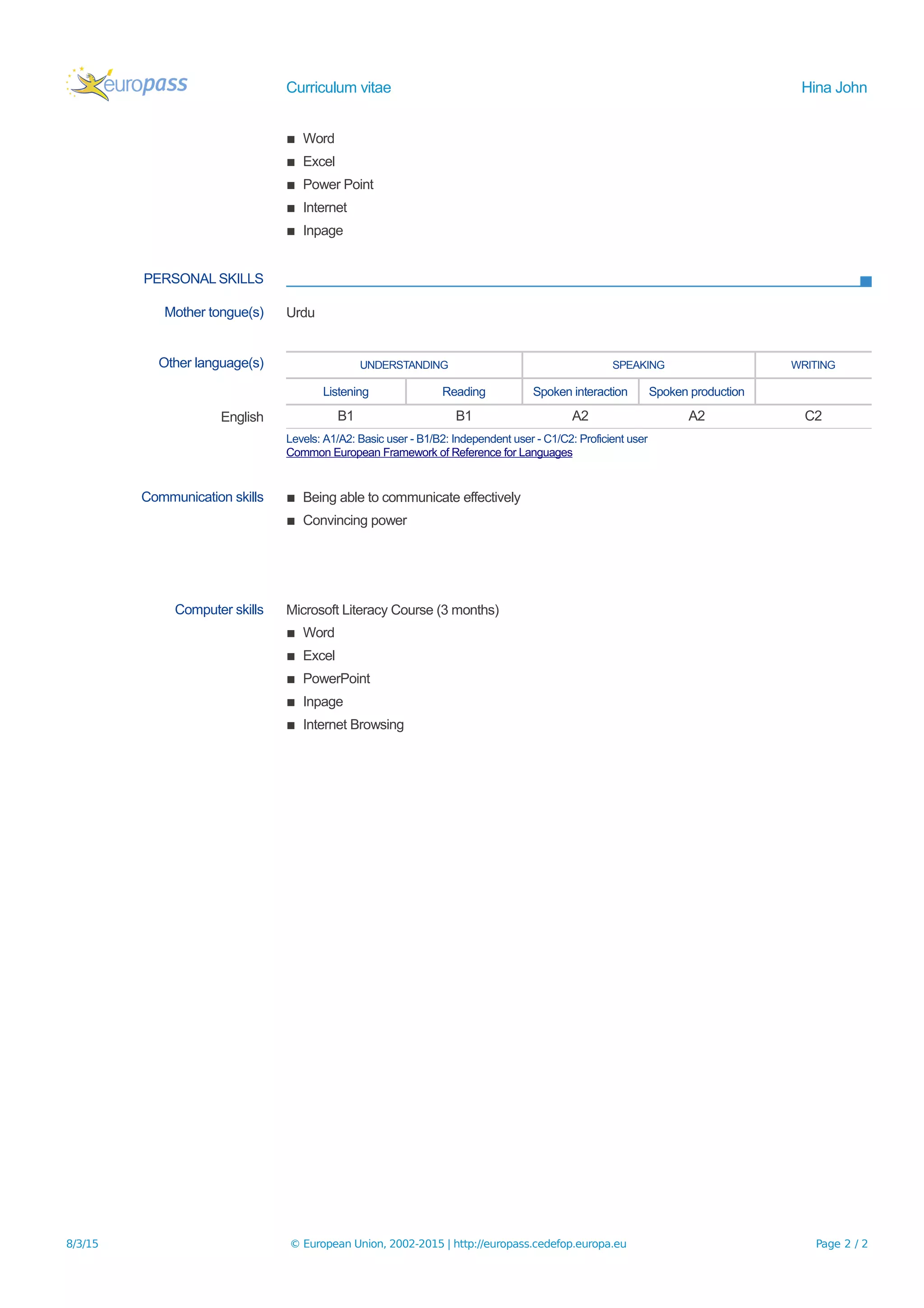 Final C.V Hina John (1) | PDF
